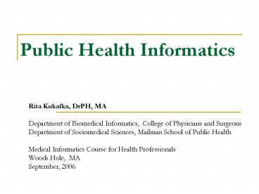 Public Health Informatics presentation | free to view