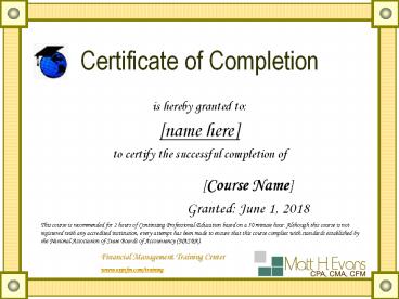 PPT – Certificate of Completion PowerPoint presentation | free to ...