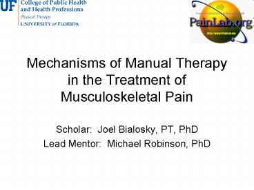 Mechanisms of Manual Therapy in the Treatment of Musculoskeletal Pain ...