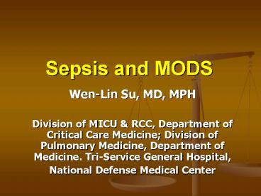 Sepsis and MODS presentation | free to view
