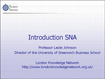 Introduction SNA presentation | free to view