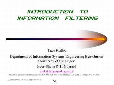 PPT – Introduction to Information Filtering PowerPoint presentation ...