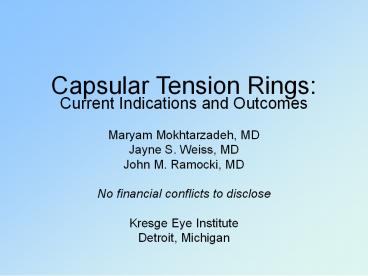 Capsular Tension Rings: presentation | free to download