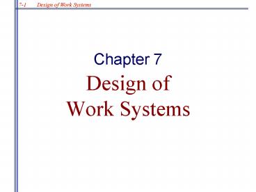 Design of Work Systems presentation | free to view