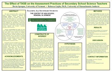 The Effect of TASS on the Assessment Practices of Secondary School ...