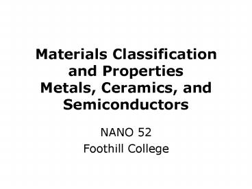 Materials Classification and Properties Metals, Ceramics, and ...