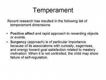 Temperament presentation | free to view