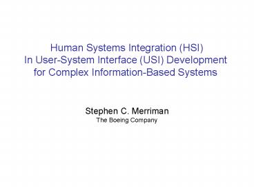 Human Systems Integration HSI presentation | free to view