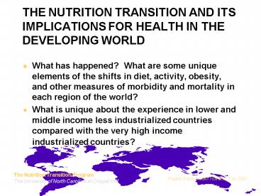 THE NUTRITION TRANSITION AND ITS IMPLICATIONS FOR HEALTH IN THE ...