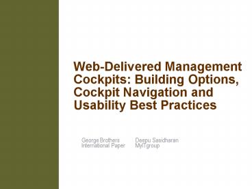 PPT – WebDelivered Management Cockpits: Building Options, Cockpit ...
