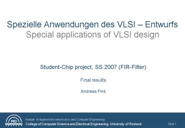 PPT – Spezielle Anwendungen des VLSI Entwurfs Special applications of ...