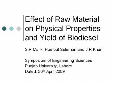 Effect of Raw Material on Physical Properties and Yield of Biodiesel ...