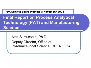 PPT – Final Report on Process Analytical Technology PAT and ...