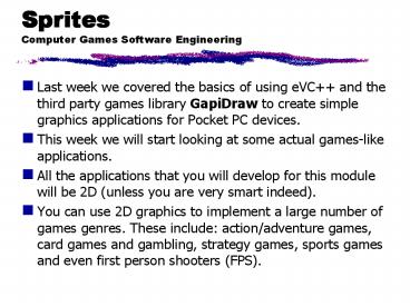 Sprites Computer Games Software Engineering presentation | free to view