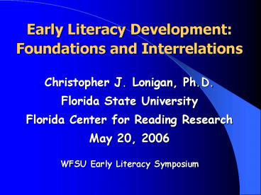 Early Literacy Development: presentation | free to view