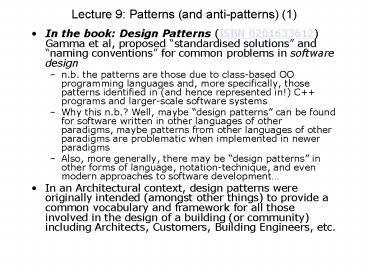 PPT – Lecture 9: Patterns and antipatterns 1 PowerPoint presentation ...