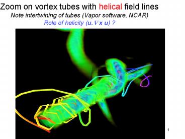 Zoom on vortex tubes with helical field lines Note intertwining of ...
