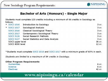 New Sociology Program Requirements: presentation | free to view
