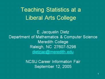 PPT – Teaching Statistics at a Liberal Arts College PowerPoint ...