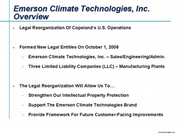 PPT – Emerson Climate Technologies, Inc. Overview PowerPoint ...