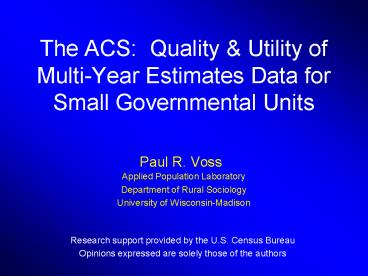 PPT – The ACS: Quality PowerPoint presentation | free to view - id ...