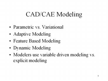 CAD/CAE Modeling presentation | free to view