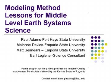 Modeling Method Lessons for Middle Level Earth Systems Science ...
