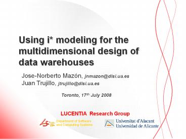 Using i* modeling for the multidimensional design of data warehouses presentation | free to download
