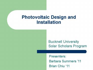 PPT – Photovoltaic Design and Installation PowerPoint presentation ...