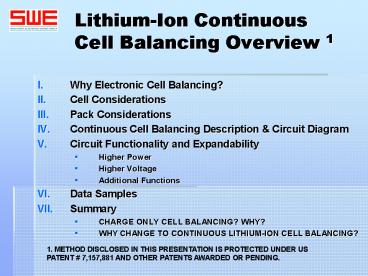 LithiumIon Continuous Cell Balancing Overview 1 presentation | free to view