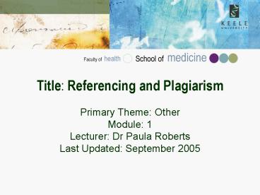 PPT – Referencing PowerPoint presentation | free to view - id: 99eab-ZDFmM