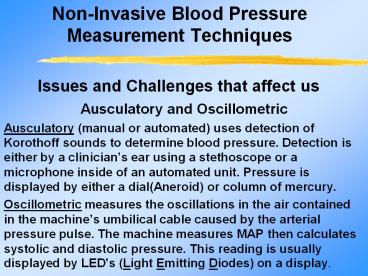 Non-Invasive Blood Pressure Measurement Techniques presentation | free ...