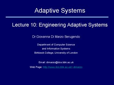 PPT – Adaptive Systems Lecture 10: Engineering Adaptive Systems ...
