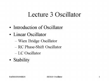 Lecture 3 Oscillator presentation | free to view