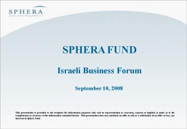 SPHERA FUND presentation | free to view