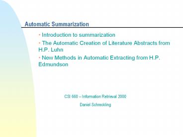 Automatic Summarization presentation | free to view