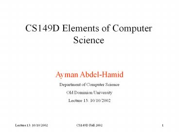 PPT – CS149D Elements of Computer Science PowerPoint presentation ...