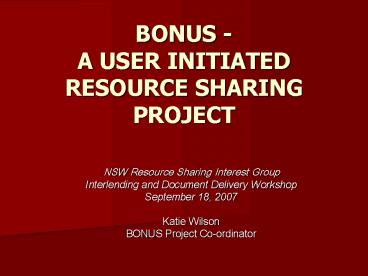 BONUS A USER INITIATED RESOURCE SHARING PROJECT presentation | free to view