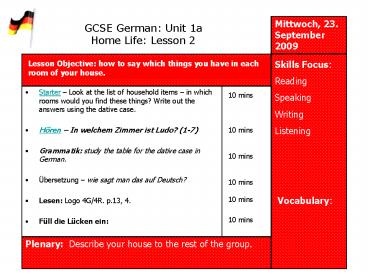 GCSE German: Unit 1a Home Life: Lesson 2 presentation | free to view