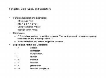 Variables, Data Types, and Operators presentation | free to view