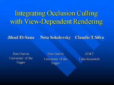 Integrating Occlusion Culling with ViewDependent Rendering presentation | free to view