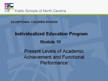 Present Levels of Academic Achievement and Functional Performance ...