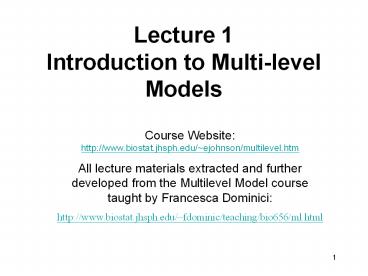 Lecture 1 Introduction to Multi-level Models presentation | free to ...