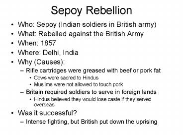 PPT – Sepoy Rebellion PowerPoint presentation | free to view - id ...