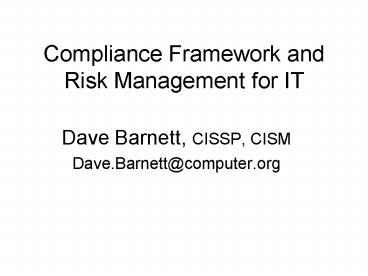 Compliance Framework and Risk Management for IT presentation | free to view
