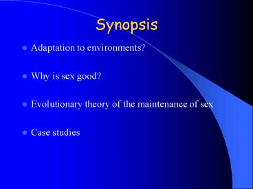 Synopsis presentation | free to view