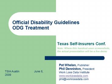 Official Disability Guidelines ODG Treatment presentation | free to ...