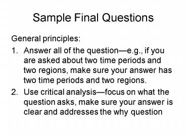 PPT – Sample Final Questions PowerPoint presentation | free to view ...