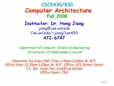 PPT – Instructor: Dr. Hong Jiang PowerPoint presentation | free to ...