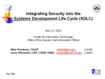 Integrating IT Security into the System Development Life Cycle (SDLC ...